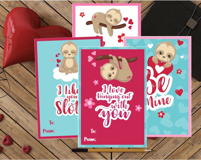 Sloth Valentine's Day Cards, Kids Valentines, Valentines Cards for ...