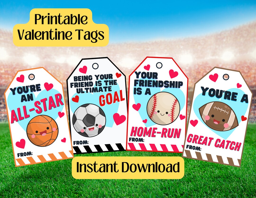 Digital Printable Kids Sports Valentine Tags, Football Valentine Tags ...