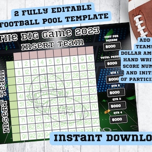 Editable Football Squares, Big Game Printable Football Squares for ...