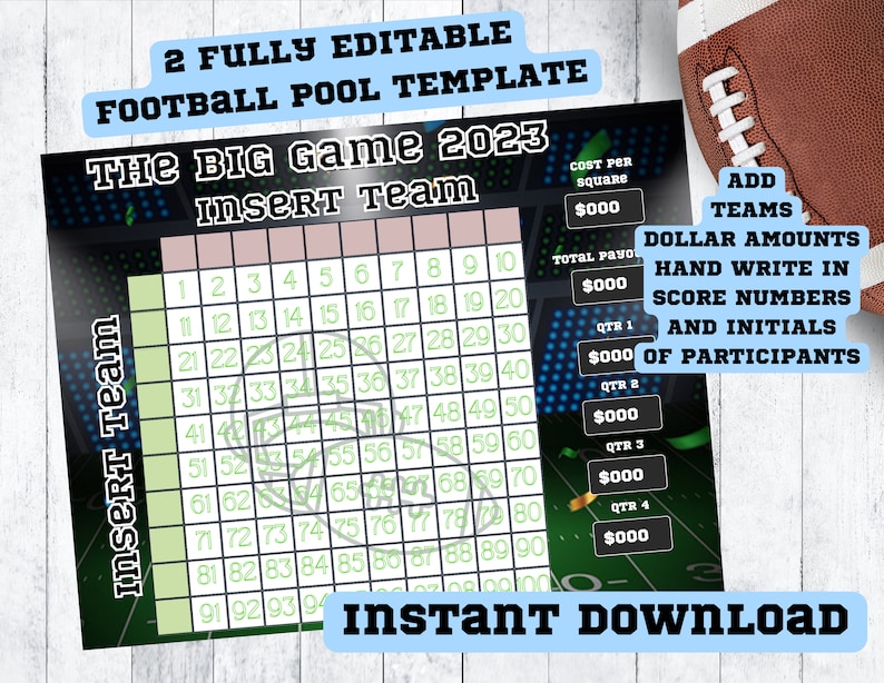 Editable Football Squares, Big Game Printable Football Squares for ...