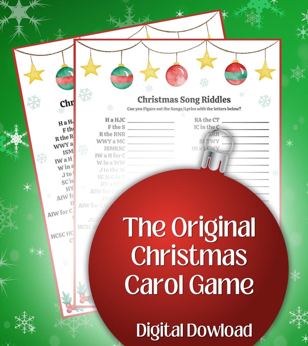 Christmas Song Game, Letter Riddle, - Etsy