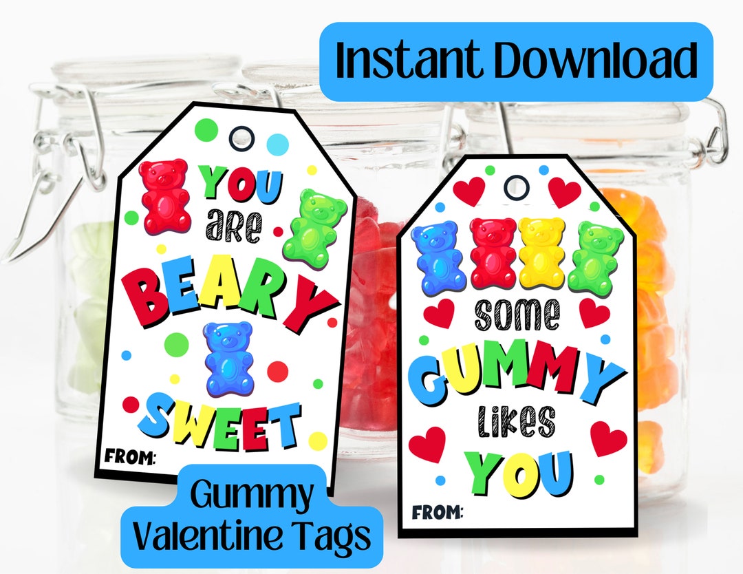 Gummy Bear Valentines Tags for Kids, School Valentine Favor Gift Tags ...