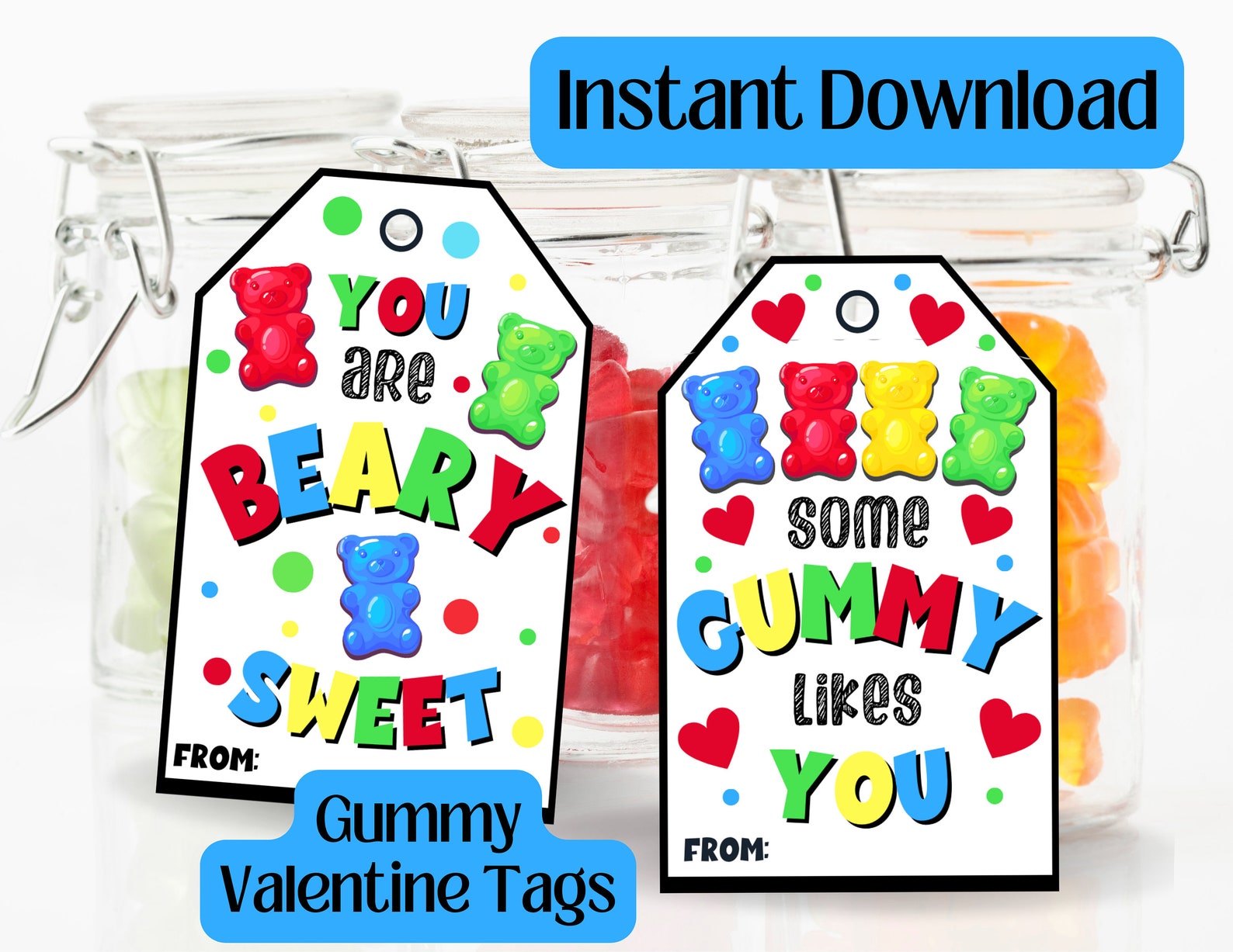 Gummy Bear Valentines Tags for Kids, School Valentine Favor Gift Tags ...