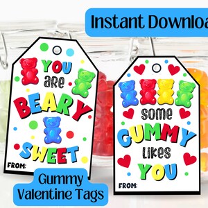 Gummy Bear Valentines Tags for Kids, School Valentine Favor Gift Tags ...
