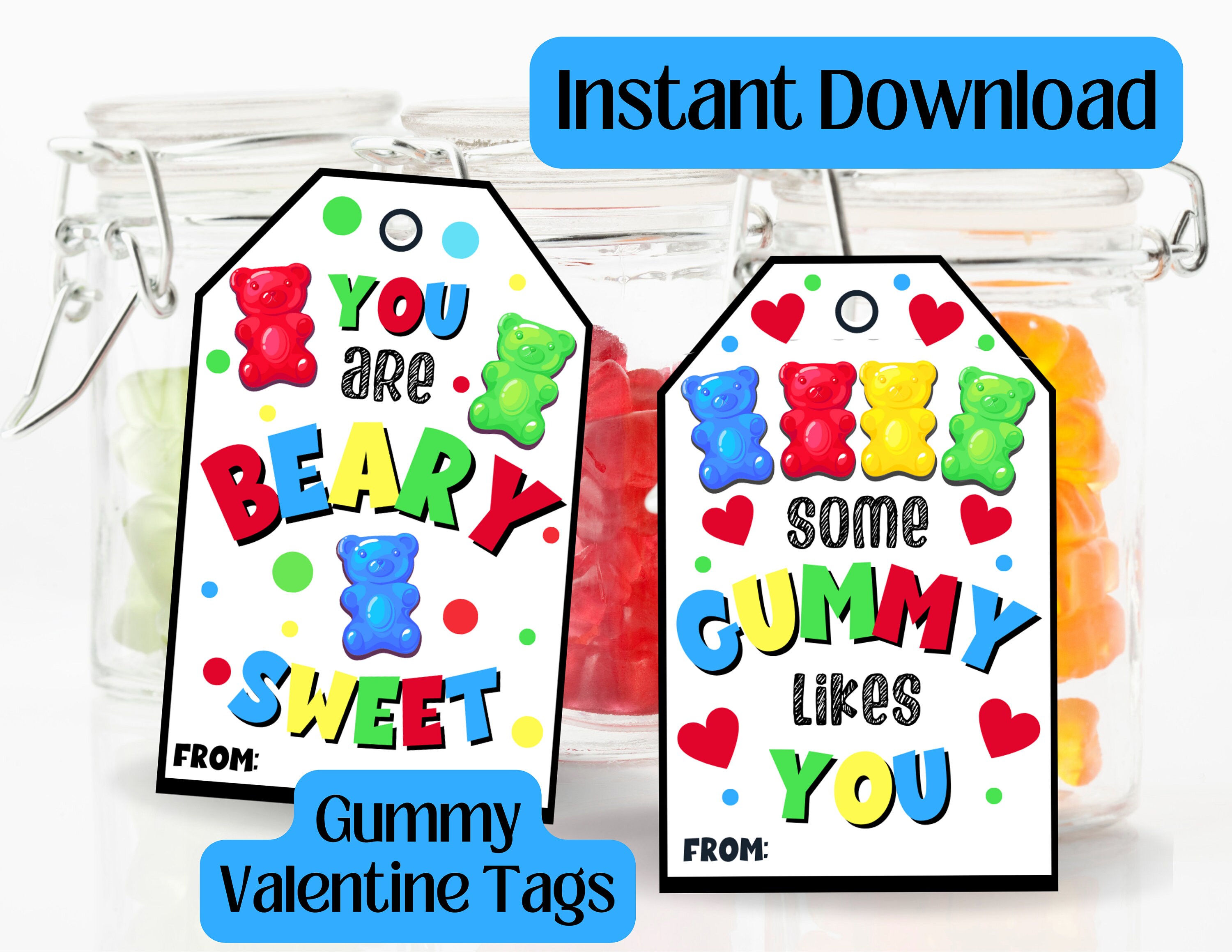 Gummy Bear Valentines Tags for Kids, School Valentine Favor Gift Tags ...