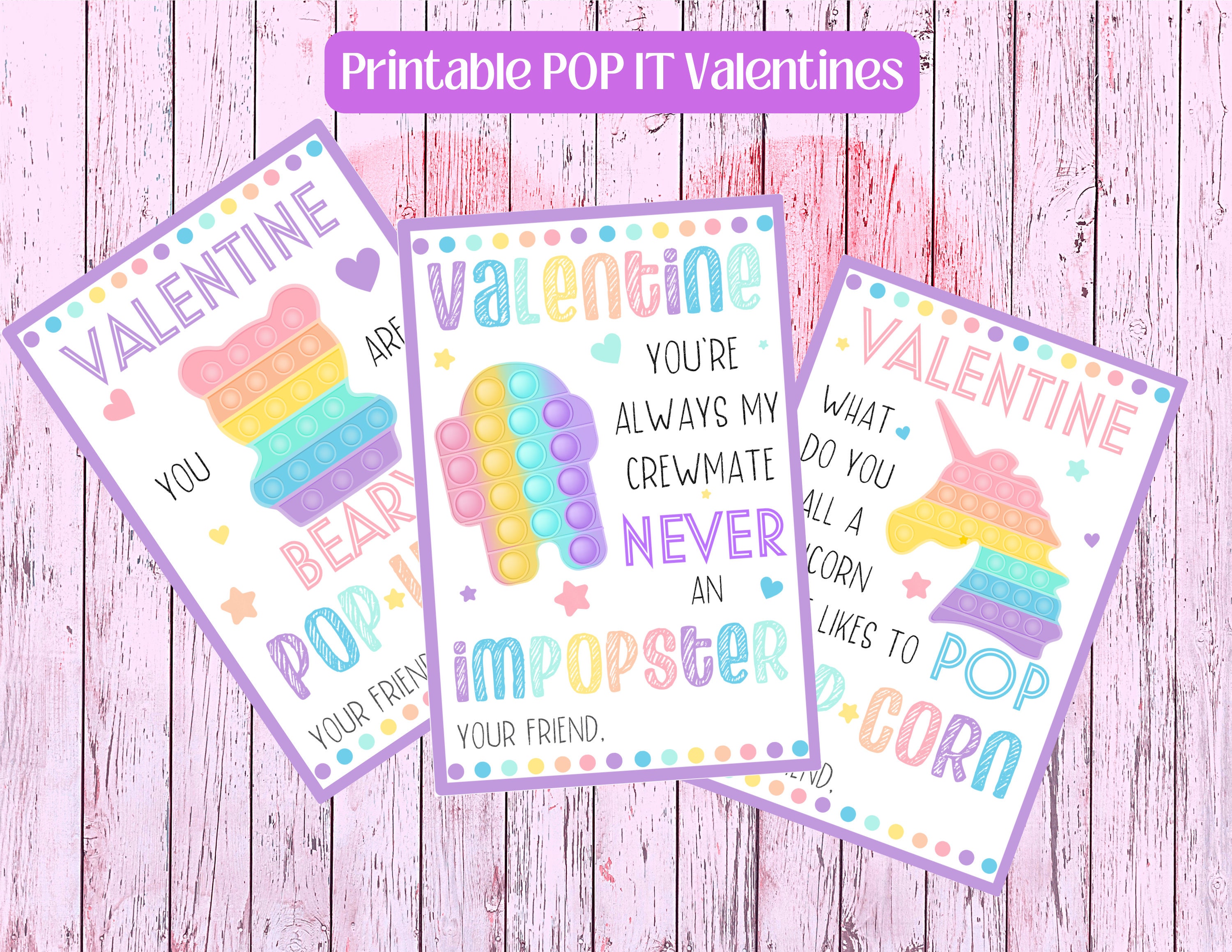 Pastel Pop It Valentines Cards for Kids, School Valentines, Class ...
