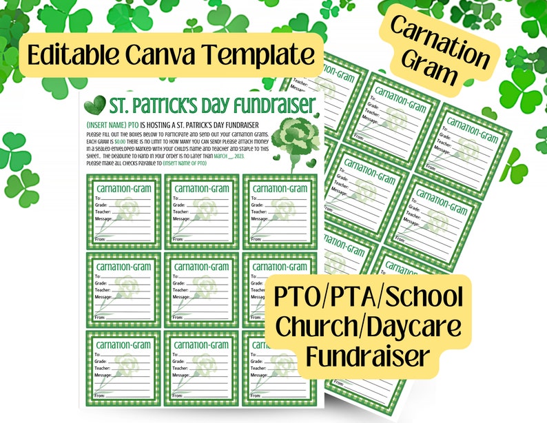 St. Patrick's Day Carnation Flower Gram, School Daycare Fundraiser PTA ...