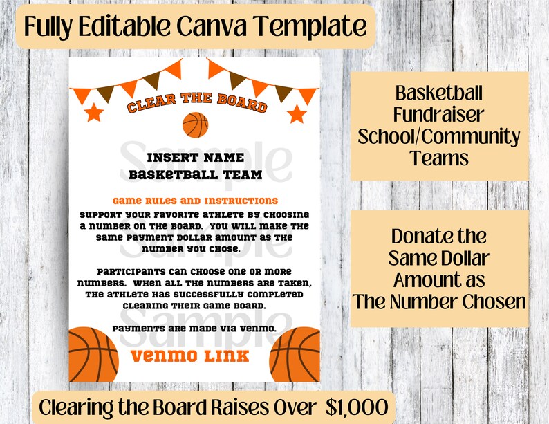 Basketball Fundraiser Clear the Board Pick A Date to Donate Black Out ...