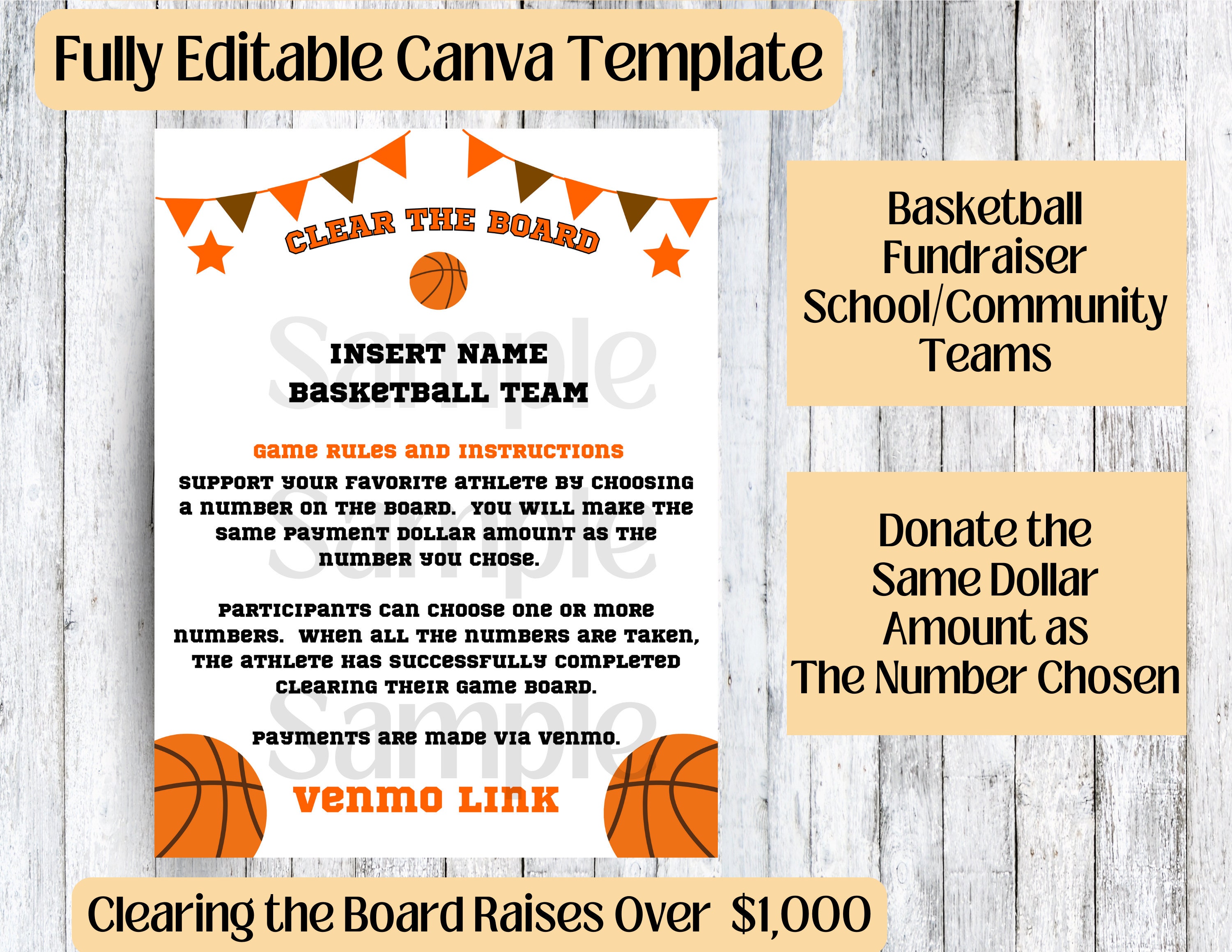 Basketball Fundraiser Clear the Board Pick A Date to Donate Black Out ...