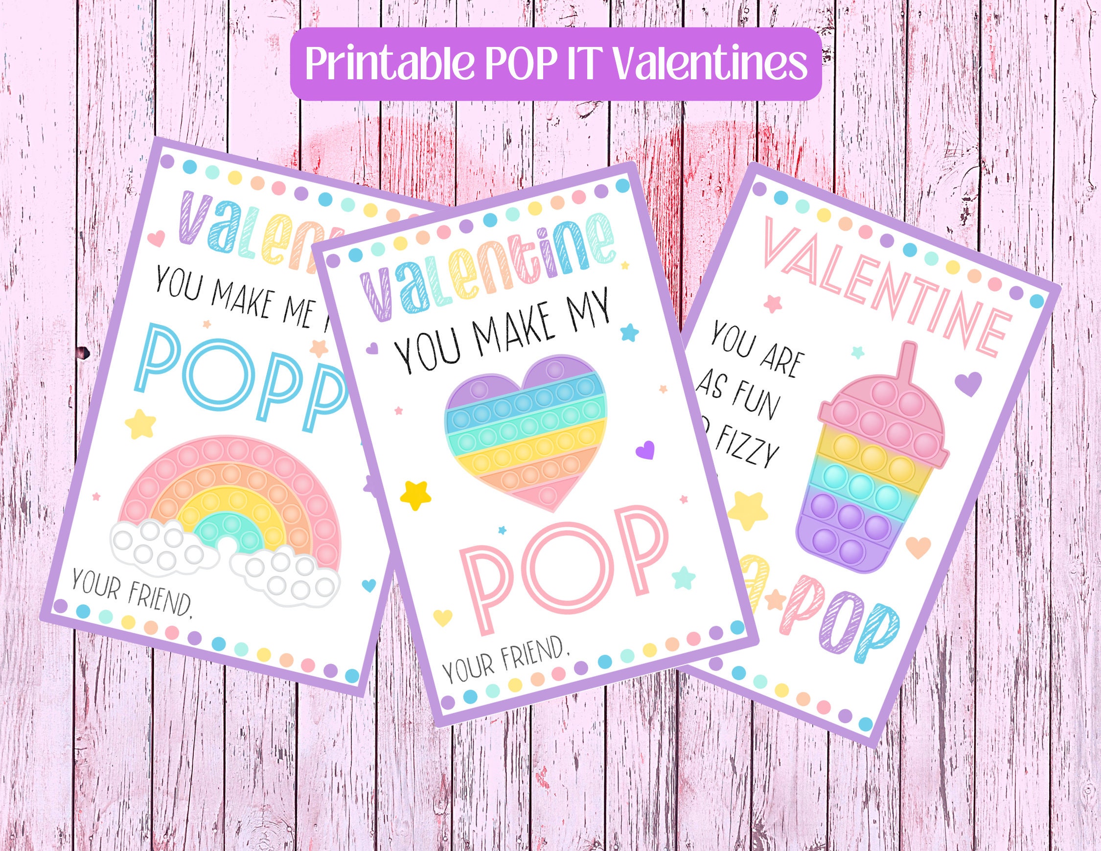 Pastel Pop It Valentines Cards for Kids, School Valentines, Class ...
