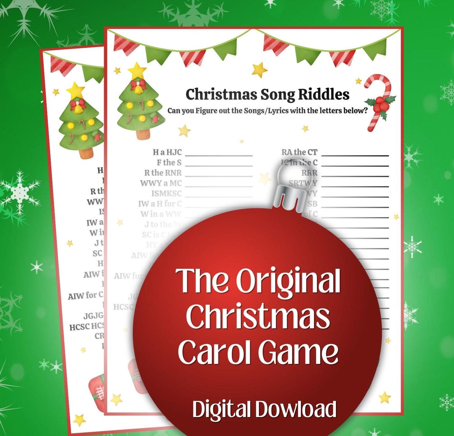 Christmas Carol Song Game, Letter Riddle, Carol Finish the Lyric Game ...