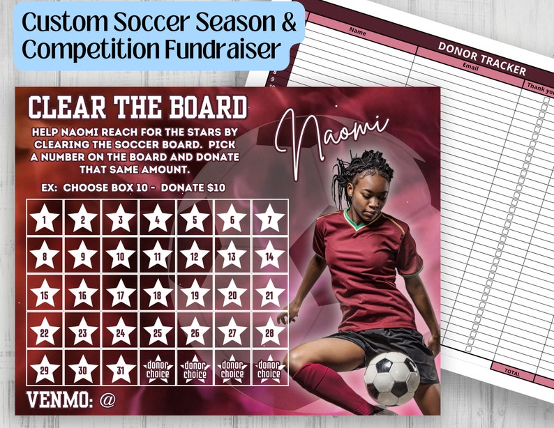 Clear the Board Soccer Custom Photo Fundraiser Pick A Date - Etsy