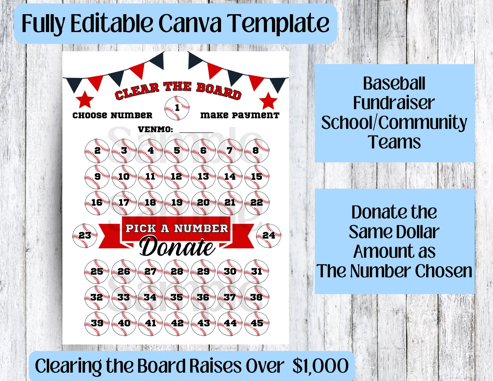 Baseball Fundraiser Clear the Board Pick A Date to Donate Black Out My ...