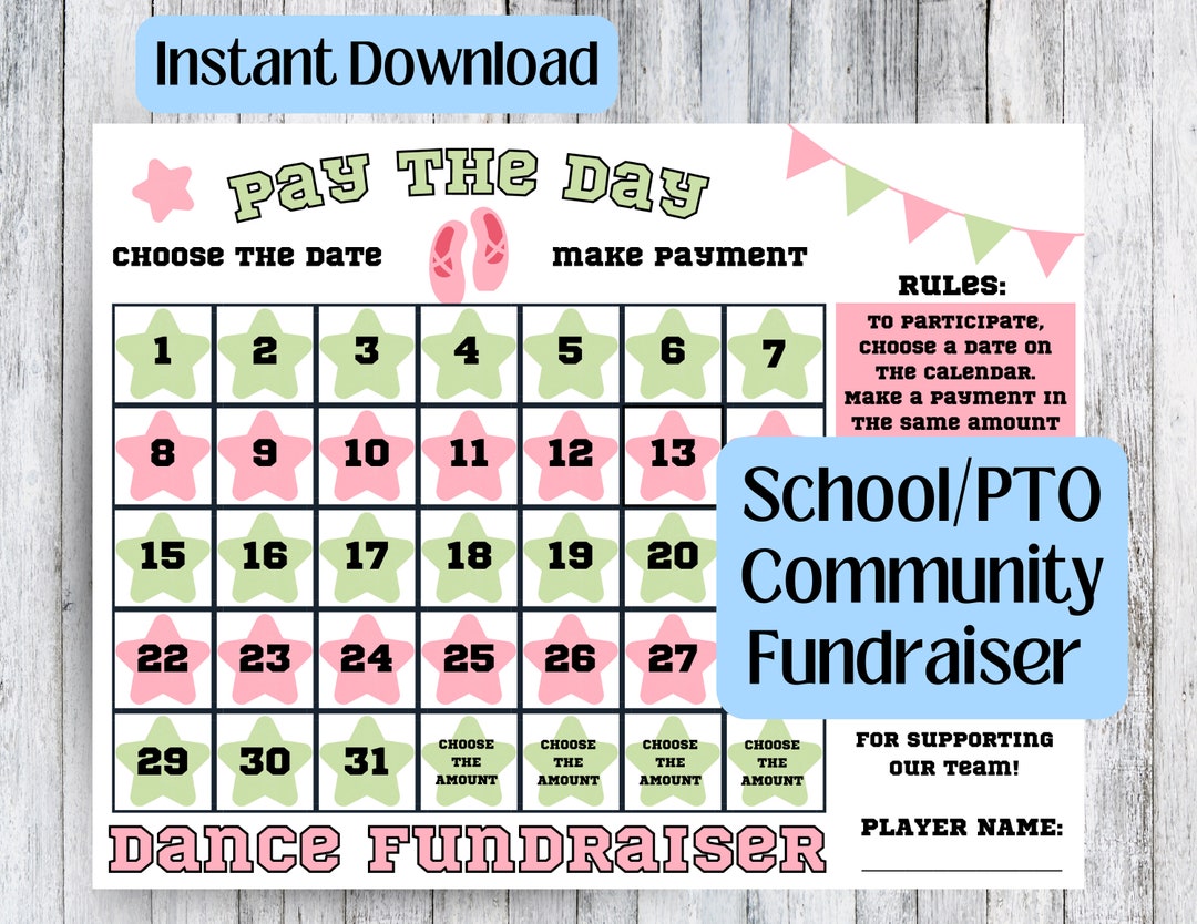 Pay the Day Dance Fundraiser | Cash Calendar | School PTO Fundraiser ...