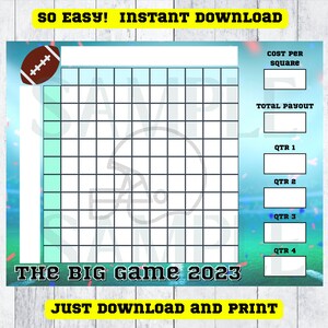 Printable Big Game Squares Game, Football Squares, Big Game Football ...