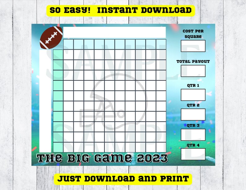 Printable Big Game Squares Game, Football Squares, Big Game Football ...