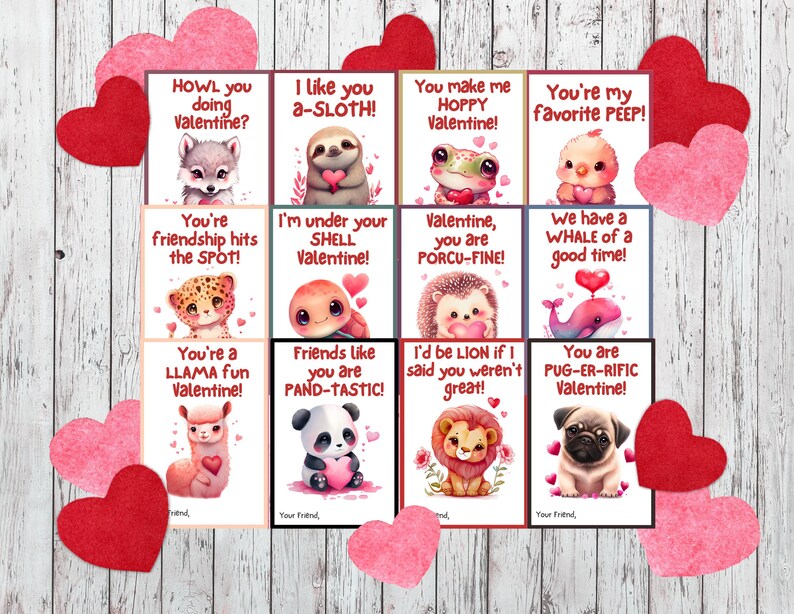Cute Animal Kids Valentines, School Valentines, Class Valentines ...