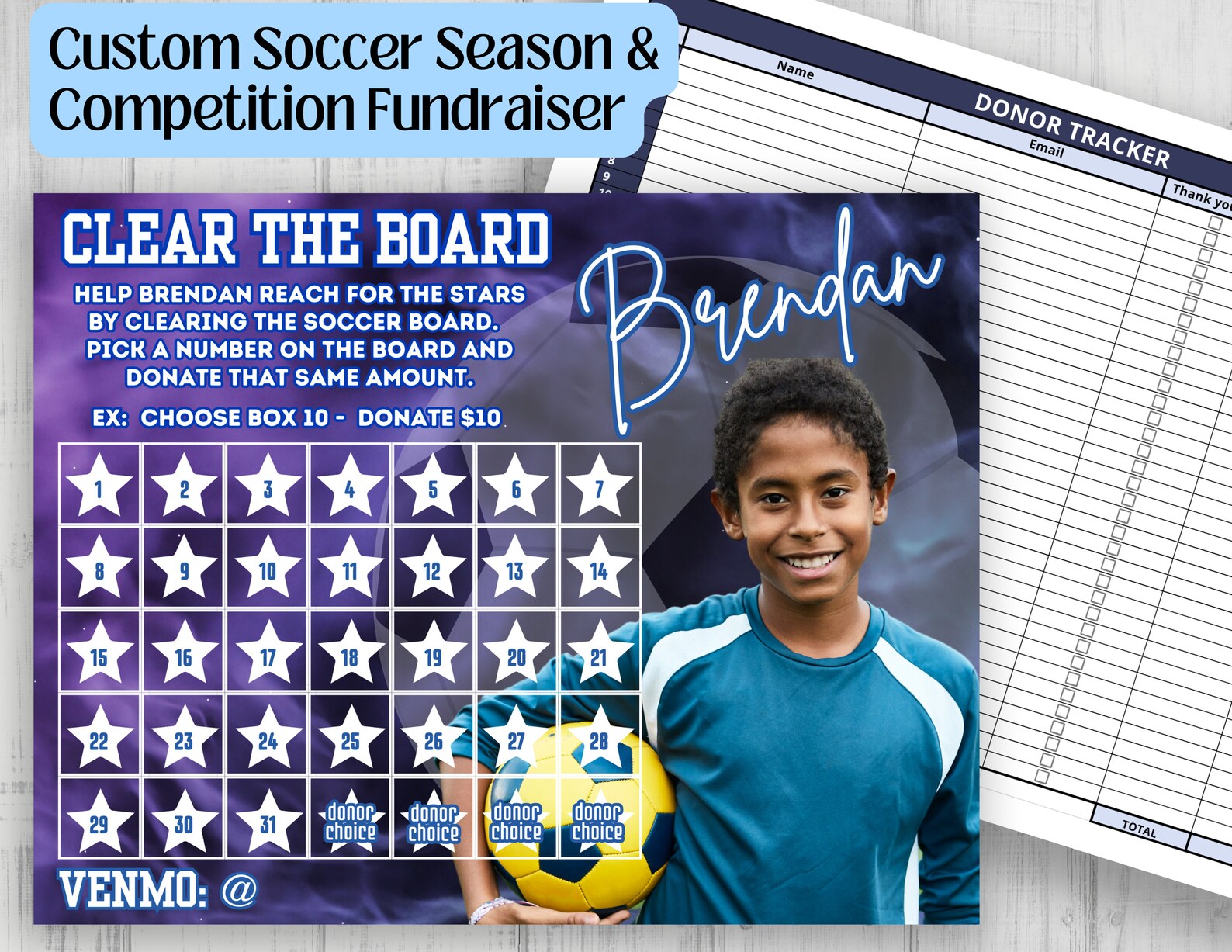 Clear the Board Soccer Custom Photo Fundraiser Pick A Date to Donate ...