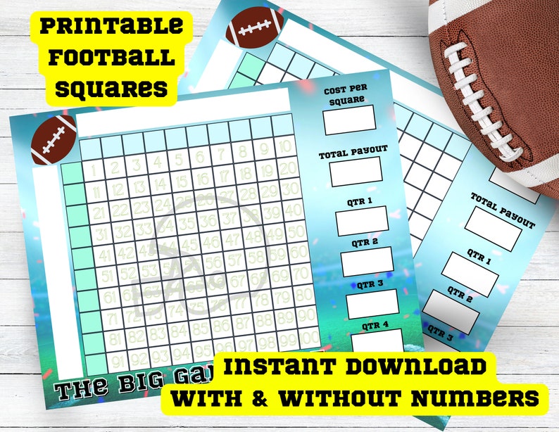 Printable Big Game Squares Game, Football Squares, Big Game Football ...