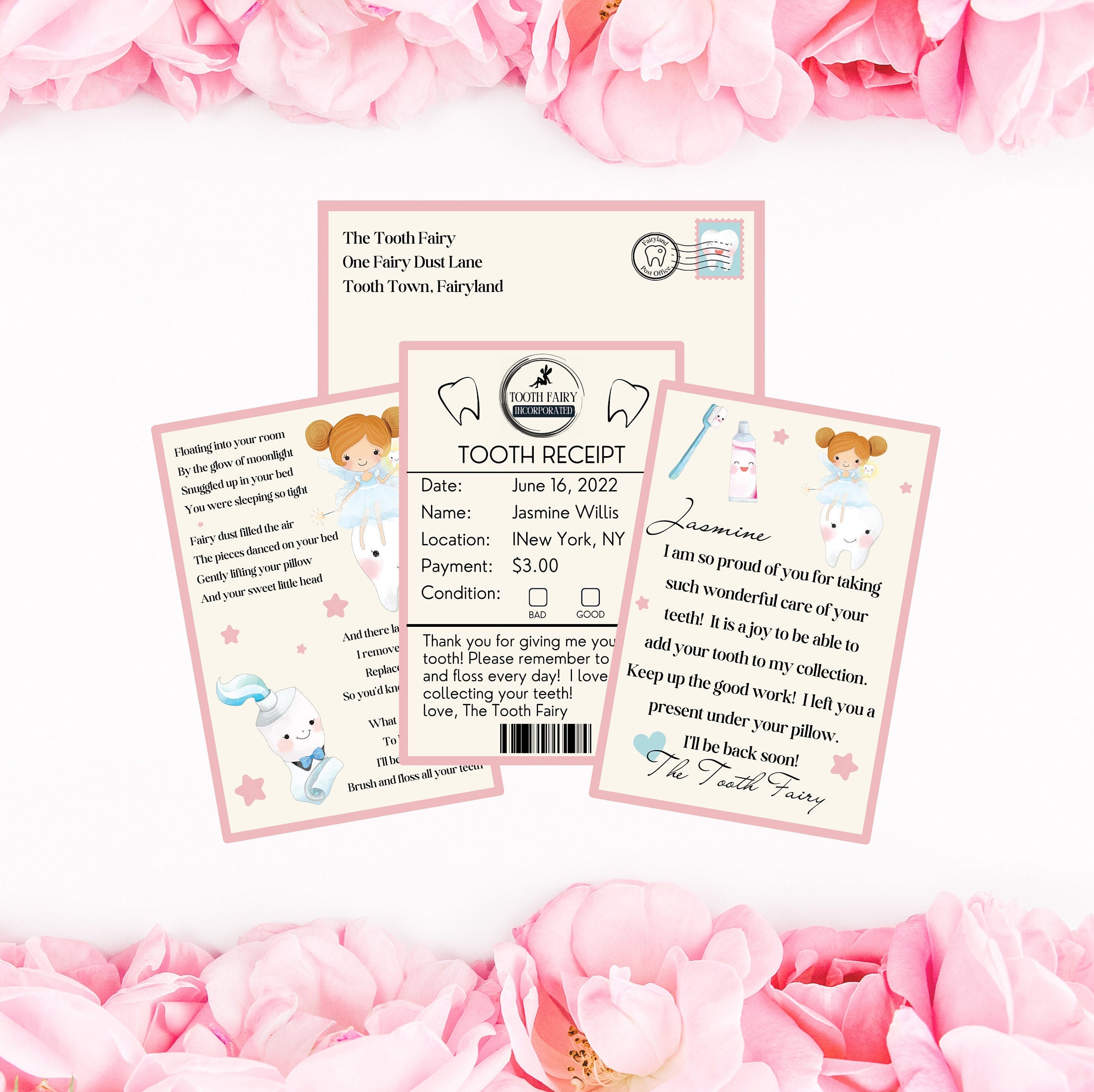 Tooth Fairy Whimsical Editable Template, Tooth Fairy Letter, Poem ...