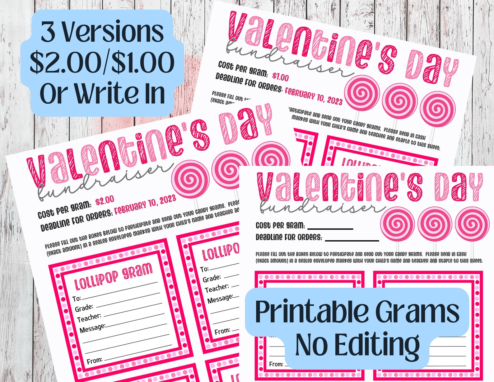 Valentine's Day Candy Gram Printable, School Daycare Fundraiser PTA PTO ...