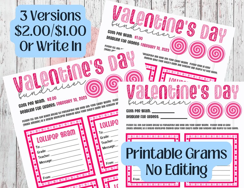 Valentine's Day Candy Gram Printable, School Daycare Fundraiser PTA PTO ...