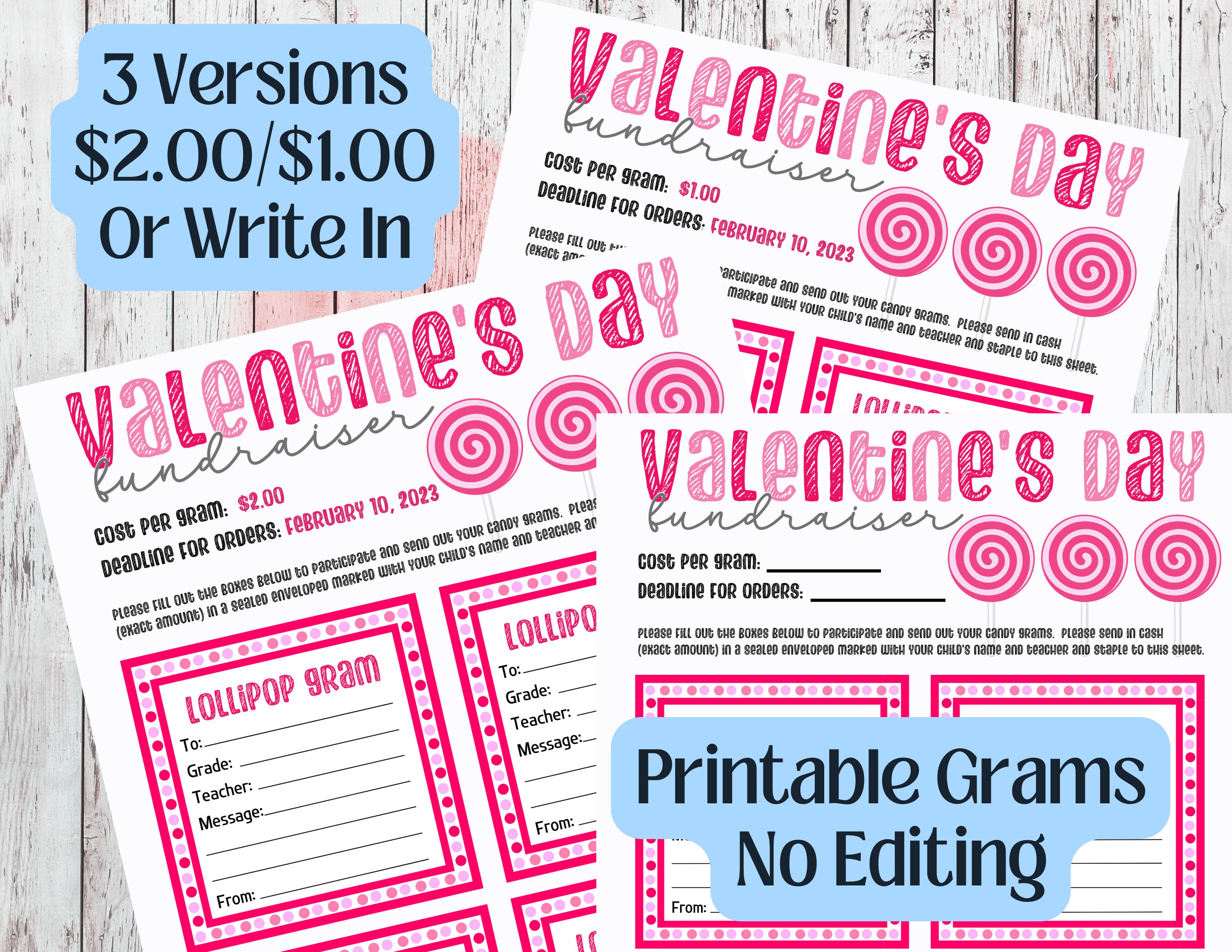 Valentine's Day Candy Gram Printable, School Daycare Fundraiser PTA PTO ...