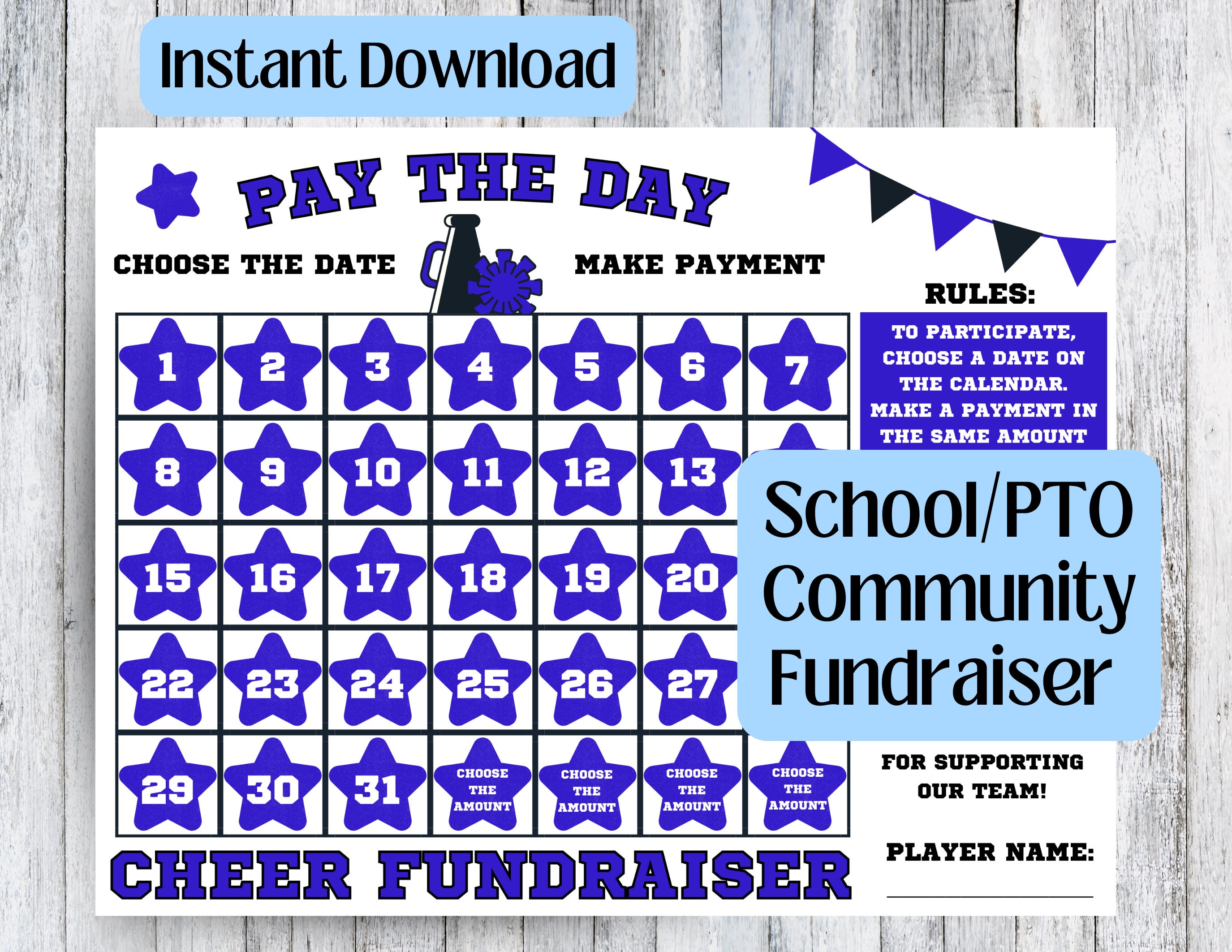 Pay the Day Cheer Team Fundraiser Cash Calendar School PTO Fundraiser ...