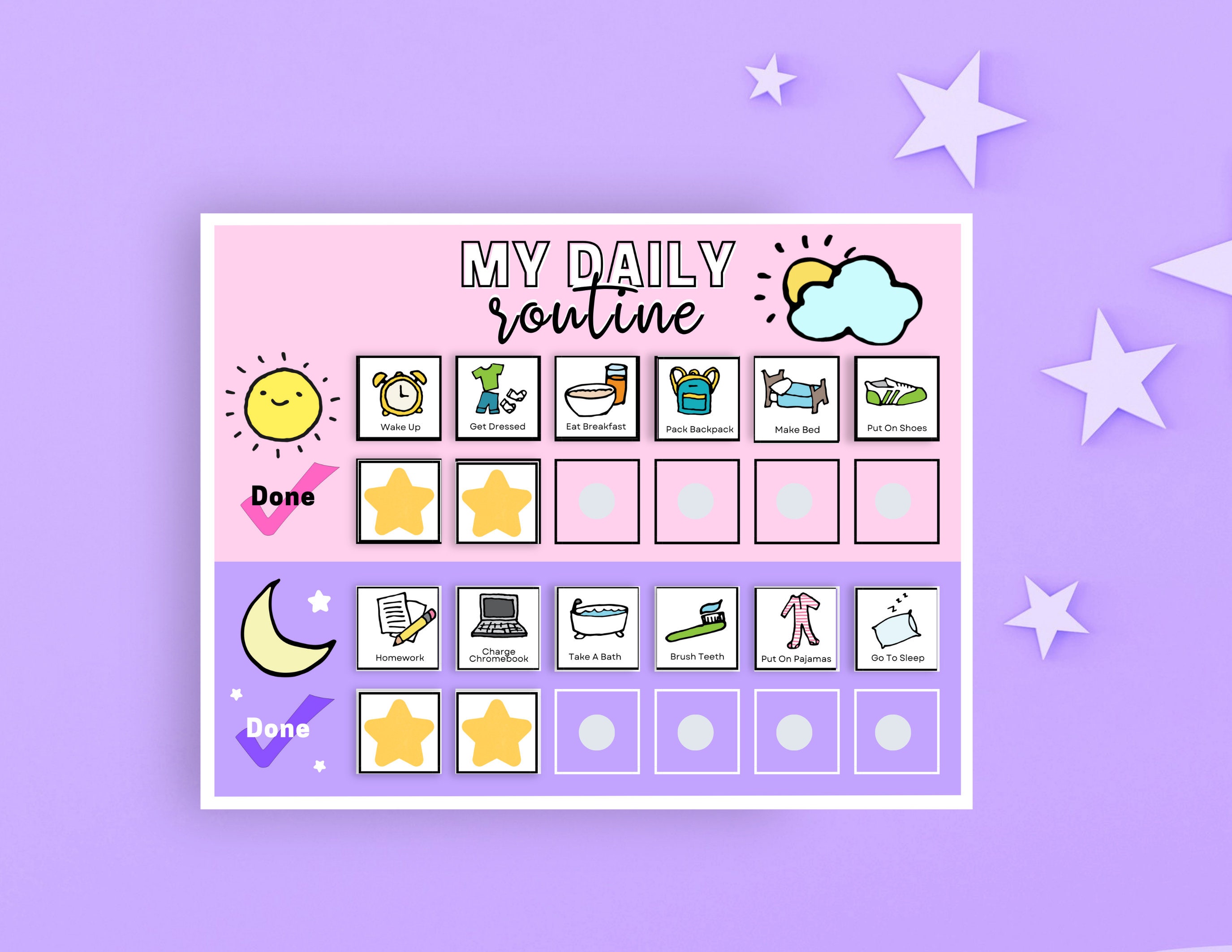 Chore Chart for Girls Responsibility Chart Home School Kids Routine ...