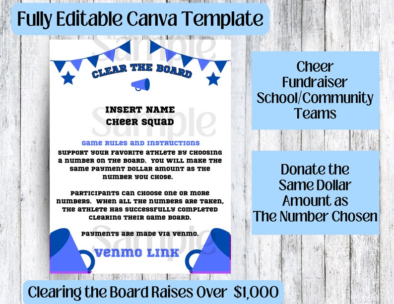 Cheer Fundraiser Clear the Board Pick A Date to Donate Black Out My ...