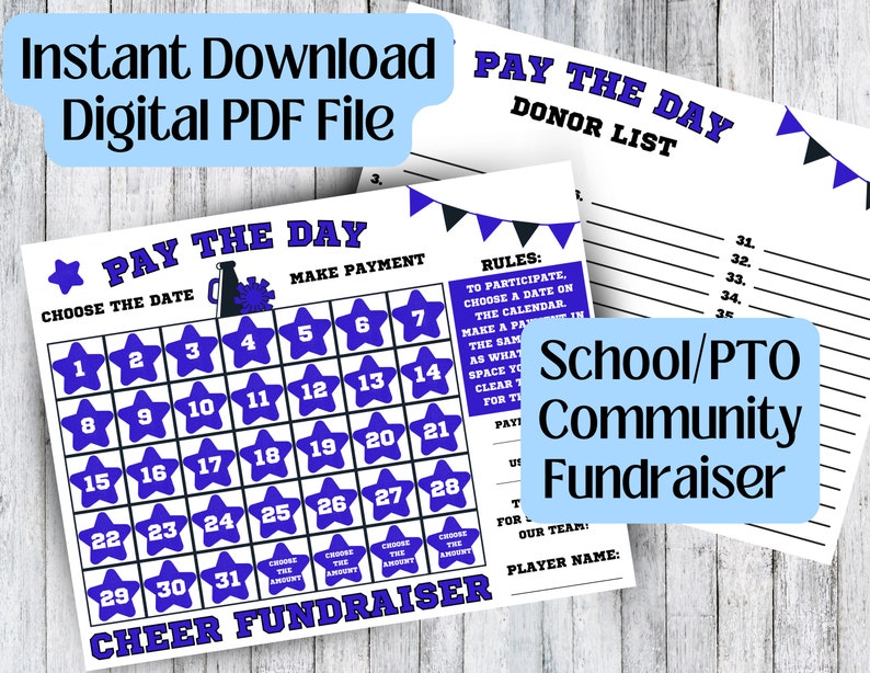Pay the Day Cheer Team Fundraiser Cash Calendar School PTO Fundraiser ...