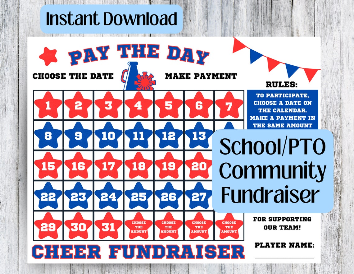 Pay the Day Cheer Team Fundraiser Cash Calendar School PTO Fundraiser ...