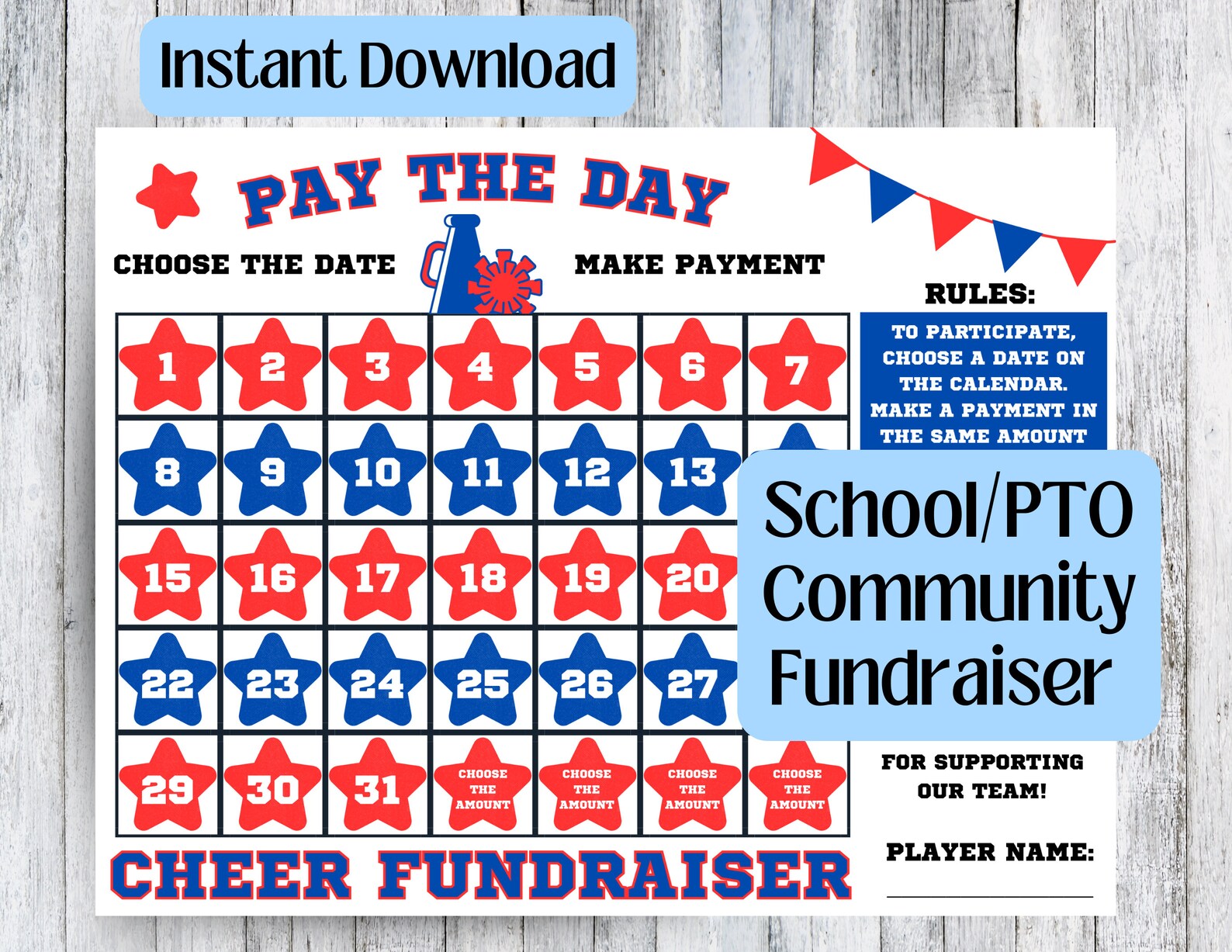 Pay the Day Cheer Team Fundraiser Cash Calendar School PTO Fundraiser ...