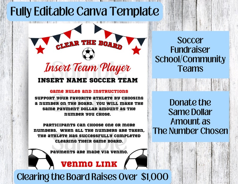 Soccer Fundraiser Clear the Board | Pick A Date to Donate | Black Out ...