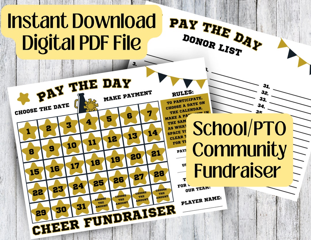 Pay the Day Cheer Team Fundraiser Cash Calendar School PTO Fundraiser ...