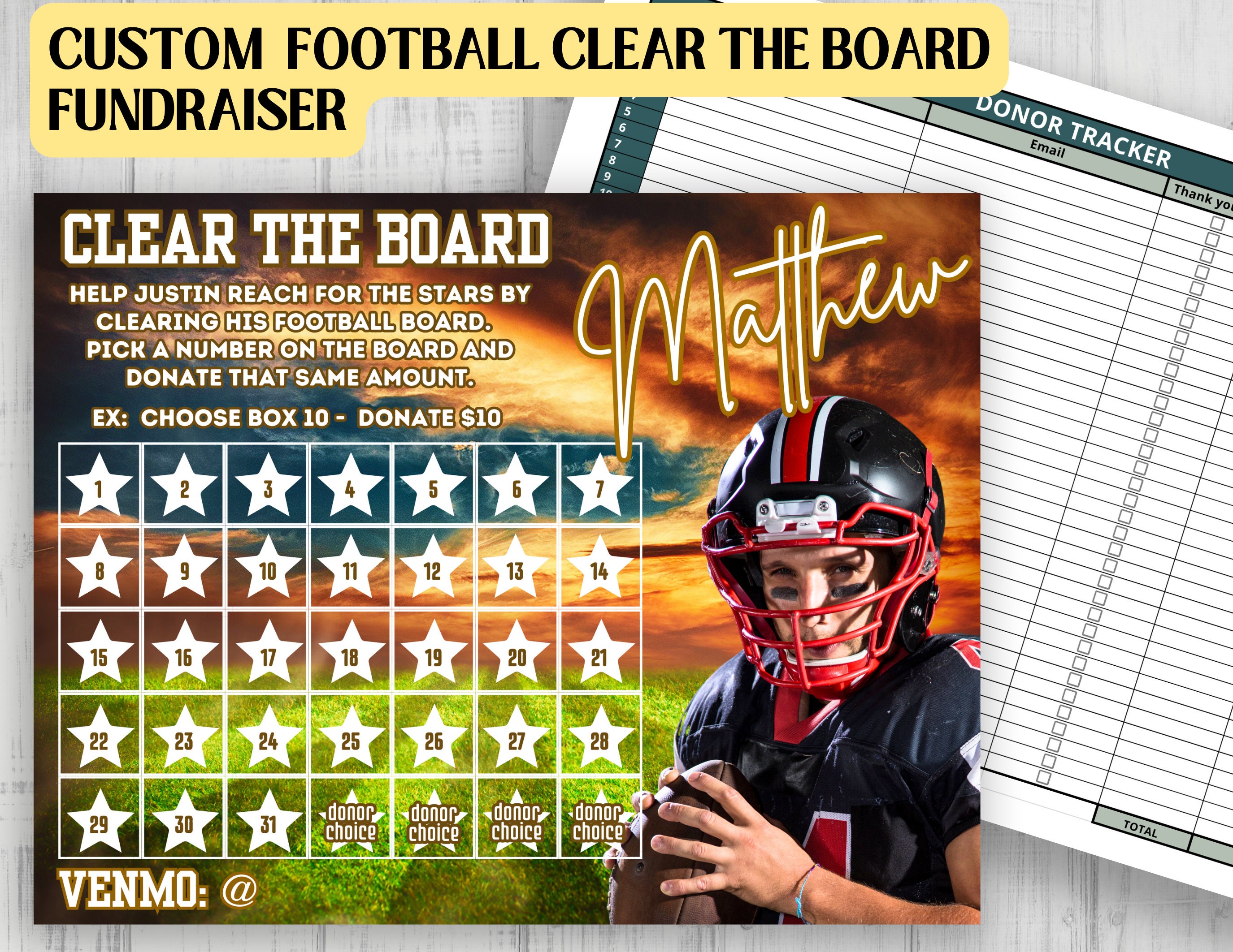 Clear the Board Football Custom Photo Fundraiser Pick A Date to Donate ...