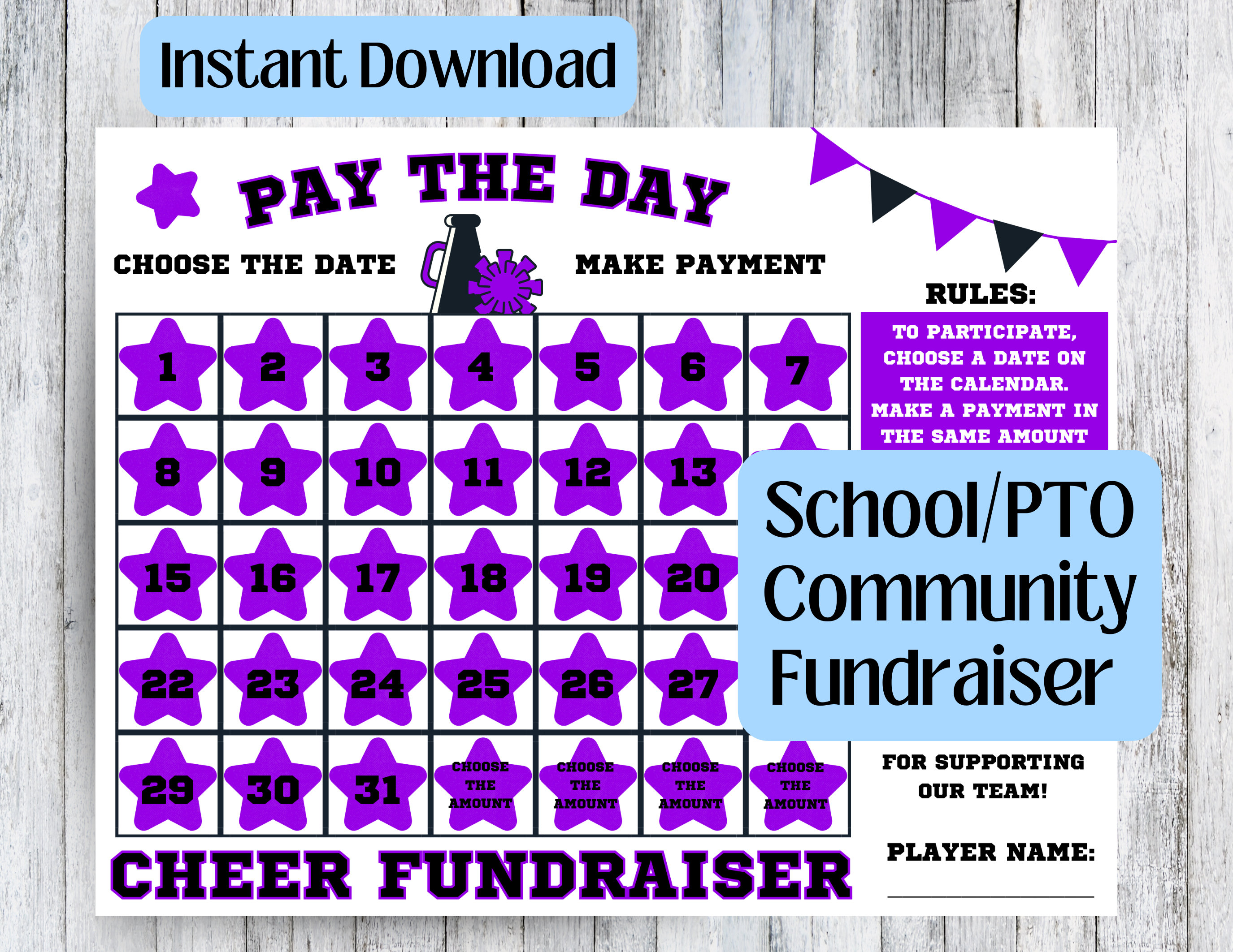 Pay the Day Cheer Team Fundraiser Cash Calendar School PTO Fundraiser ...