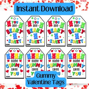 Gummy Bear Valentines Tags for Kids, School Valentine Favor Gift Tags ...