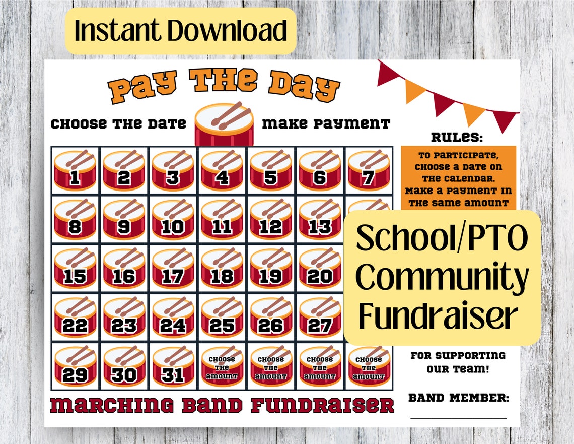 Pay the Day Band Fundraiser Cash Calendar School Band Fundraiser ...