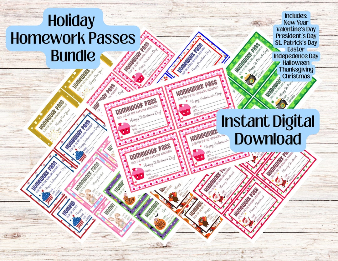 Kids Homework Pass Holiday Bundle Edition, Elementary School Teacher ...