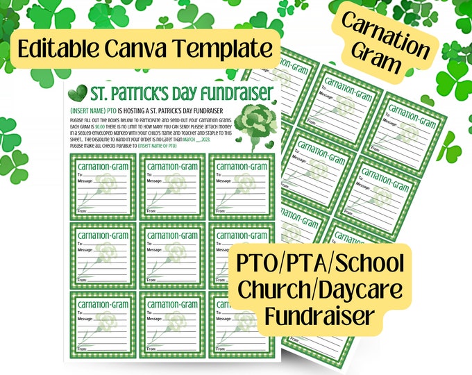 St. Patrick's Day Carnation Flower Gram, School Daycare Fundraiser PTA ...