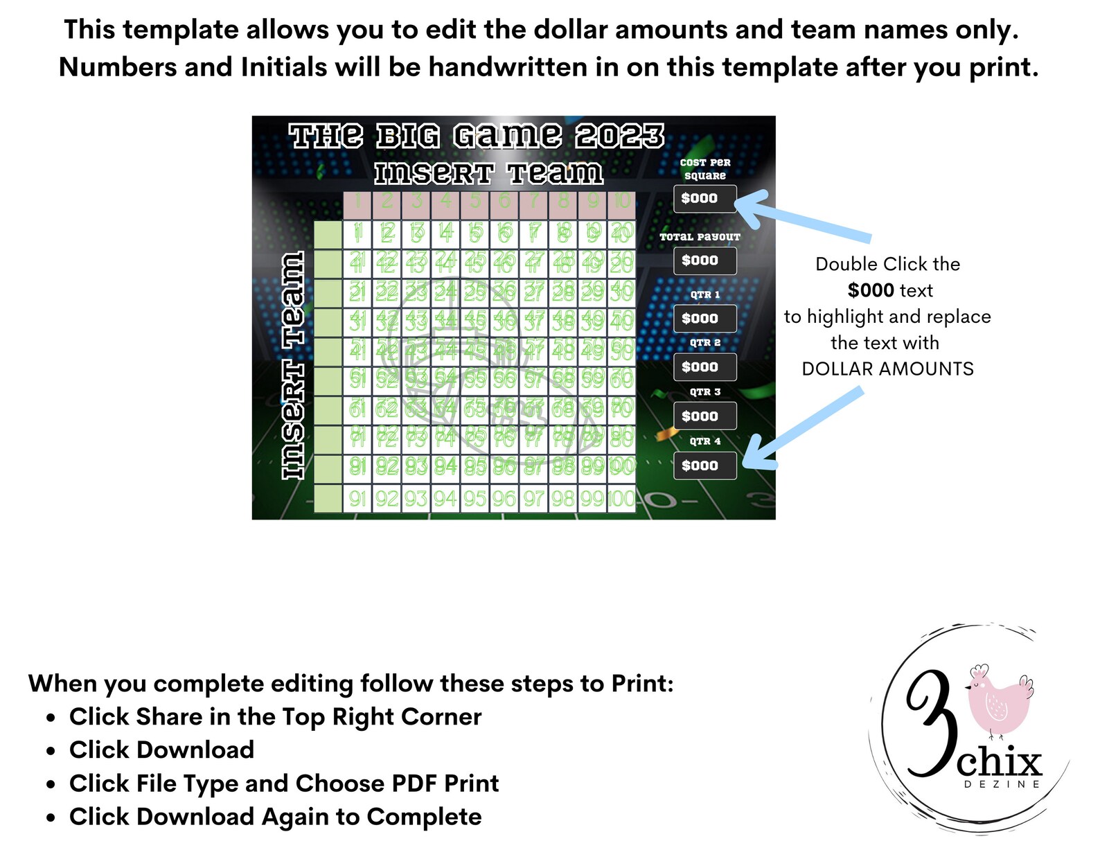 Editable Football Squares, Big Game Printable Football Squares for ...