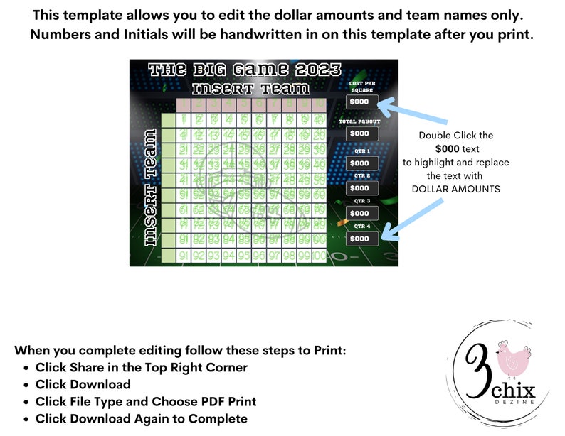 Editable Football Squares, Big Game Printable Football Squares for ...