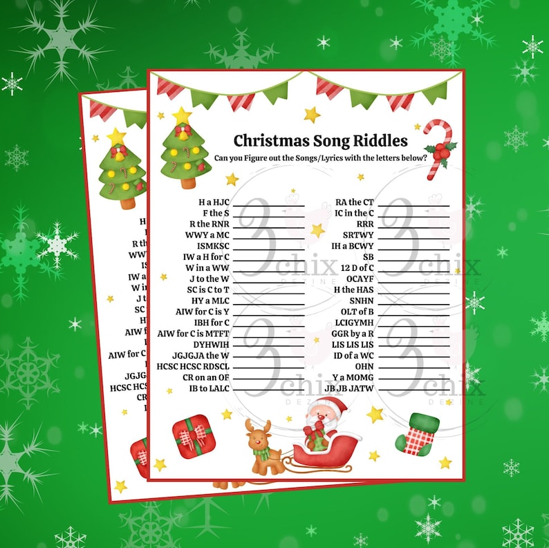 Christmas Carol Song Game, Letter Riddle, Carol Finish the Lyric Game ...