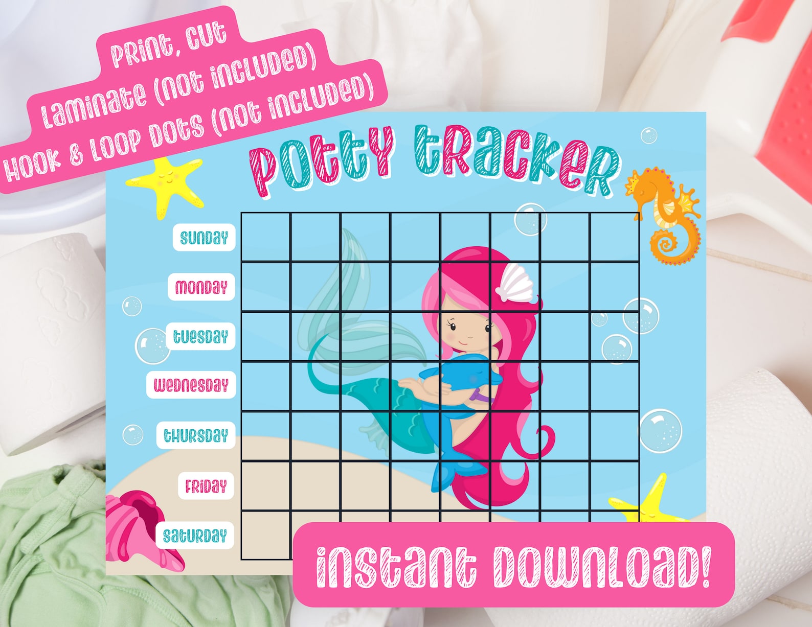 Printable Mermaid Potty Tracker Toddler Chart Potty Training Toileting ...
