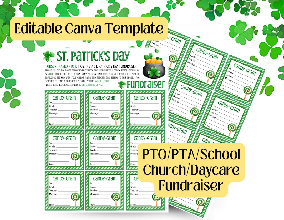 St. Patrick's Day Candy Gram, School Daycare Fundraiser PTA PTO ...