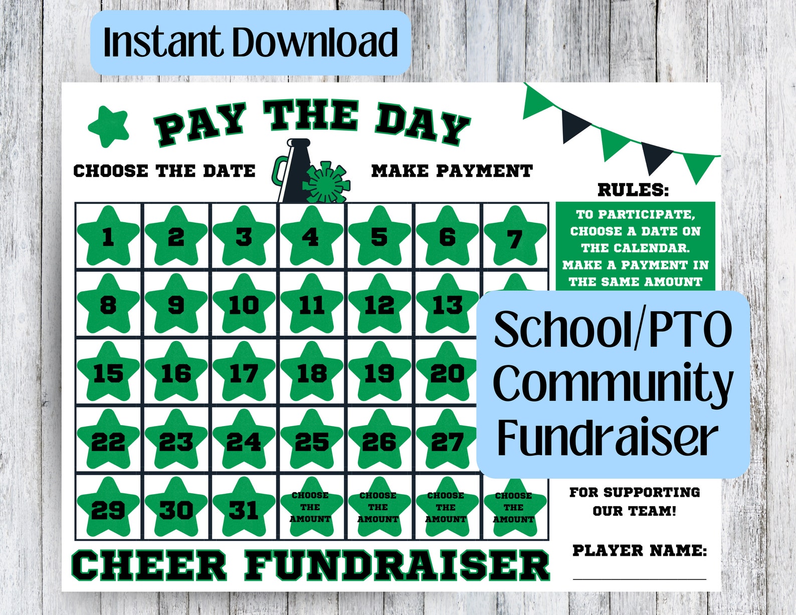 Pay the Day Cheer Team Fundraiser | Cash Calendar | School PTO ...