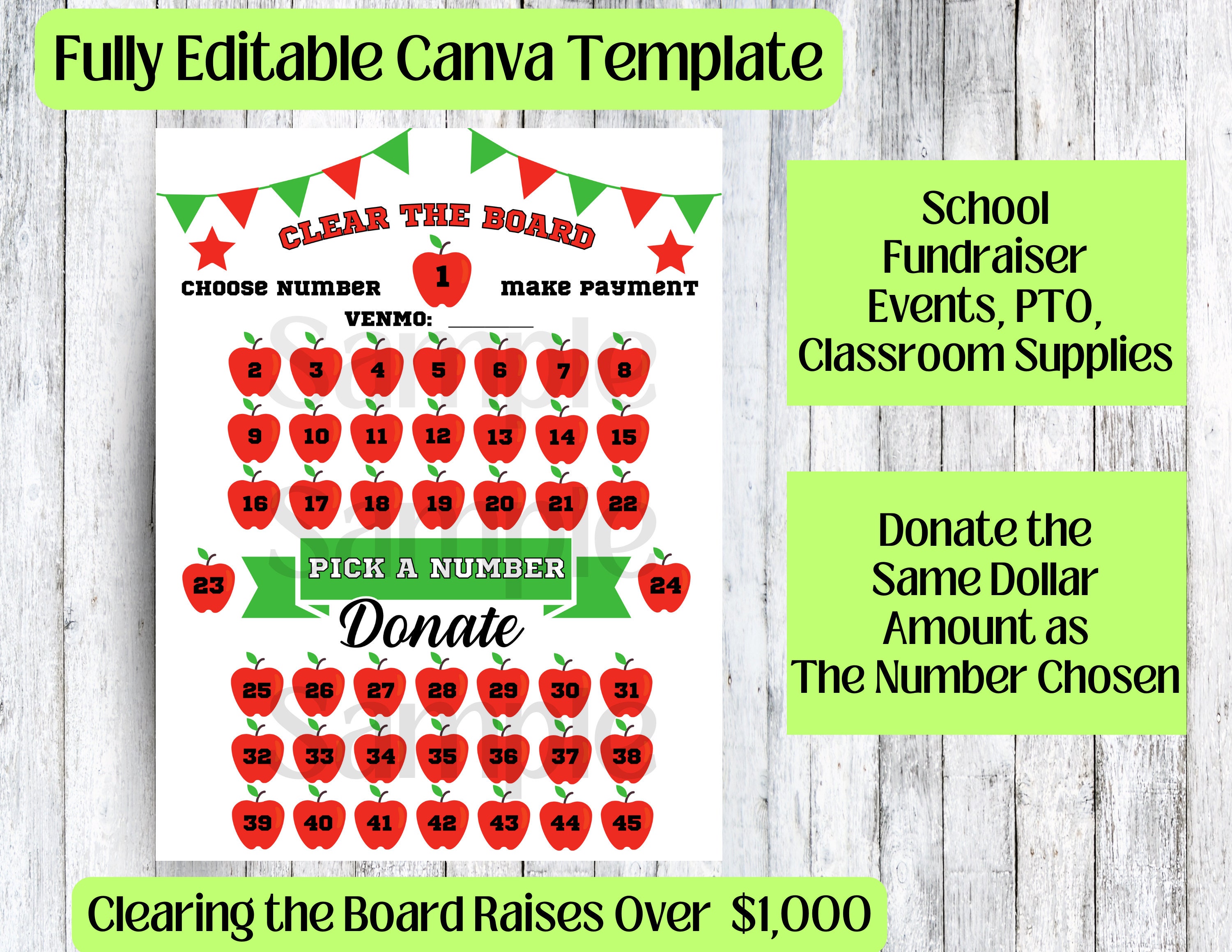 School Teacher Student PTO Fundraiser Clear the Board Pick A Date ...