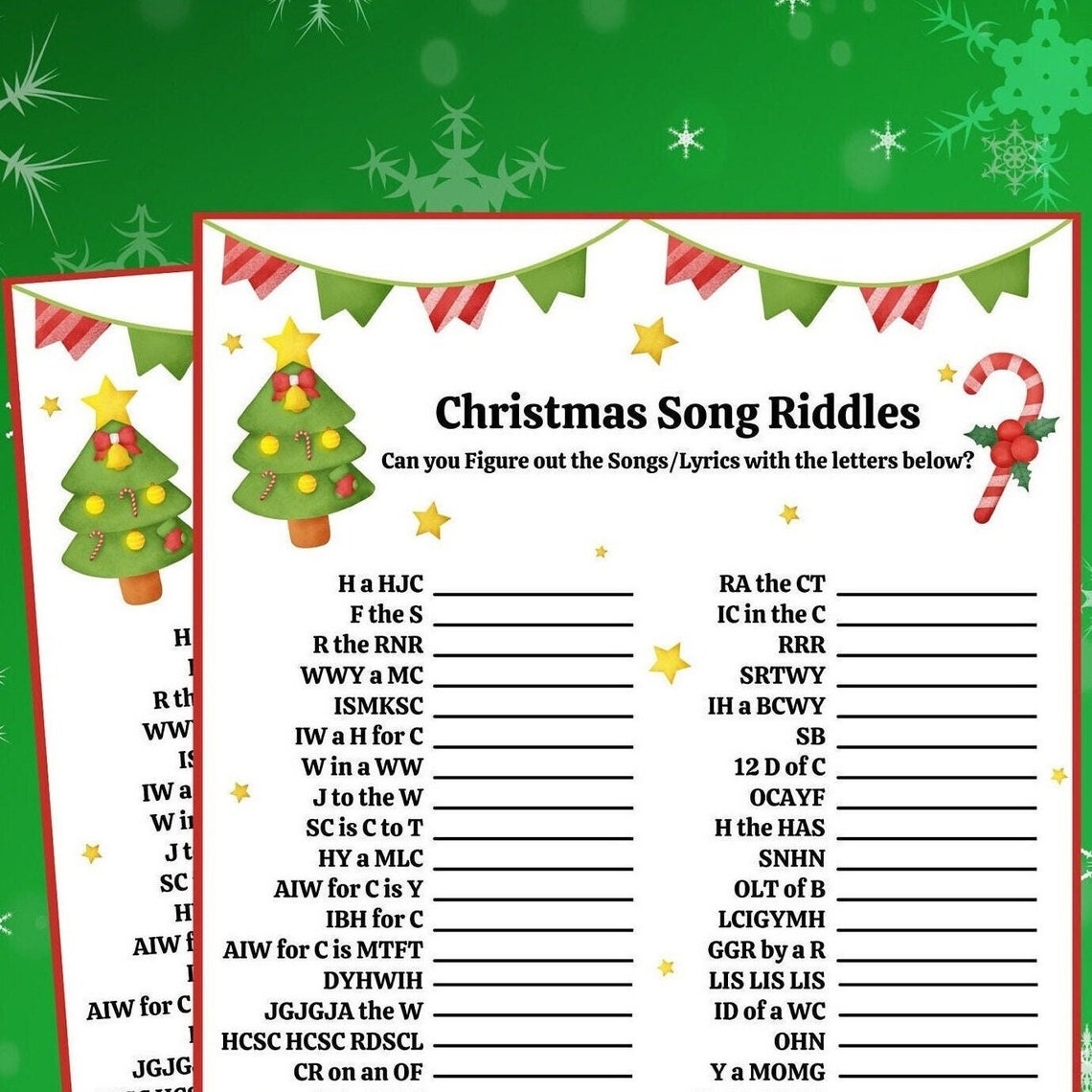 Christmas Carol Song Game, Letter Riddle, Carol Finish the Lyric Game ...