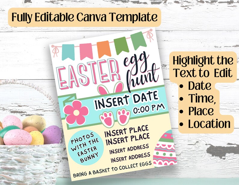 Editable Easter Egg Hunt Invitation Editable Easter Party Invite Egg ...